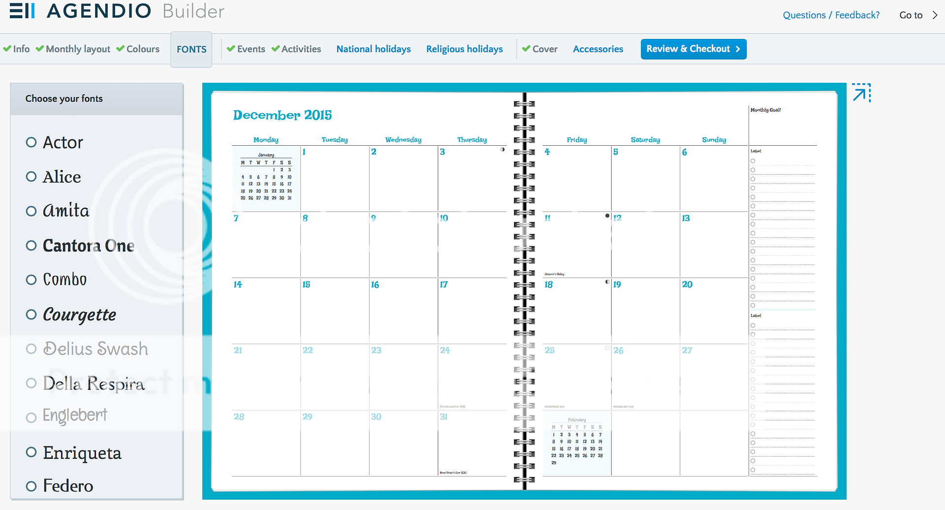 Agendio: Unique Customizable Weekly/Monthly Planners
